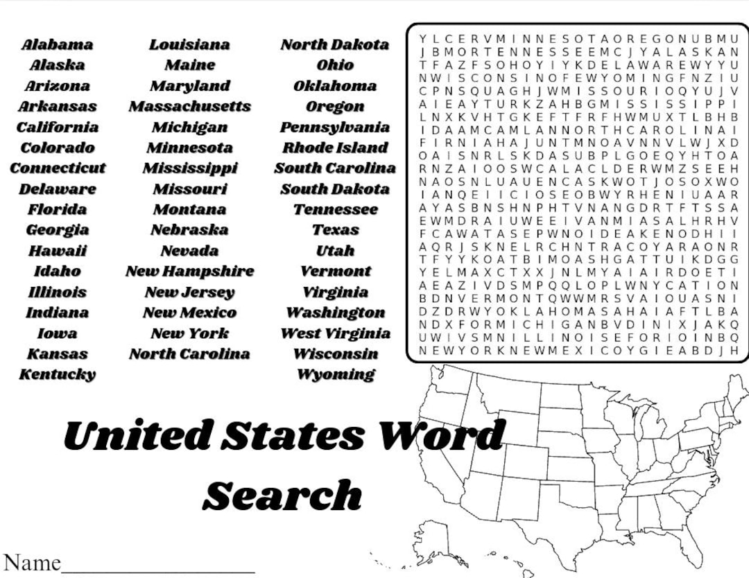 United States Word Search - Etsy