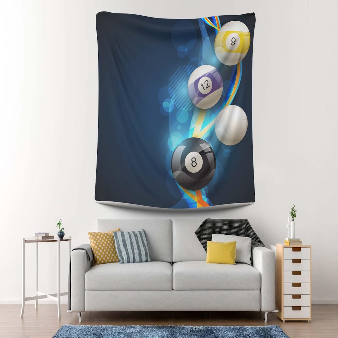 Billiard Balls Tapestry, Pool Table Wall Art, Game Room Decor, Sports ...