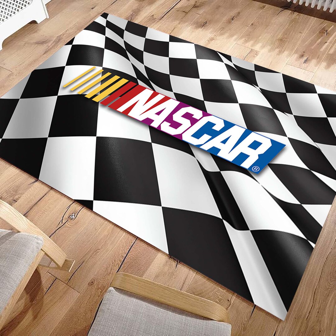 Nascar Finish Flag Rug, Racing Checkered Carpet, Black White Race Flag ...