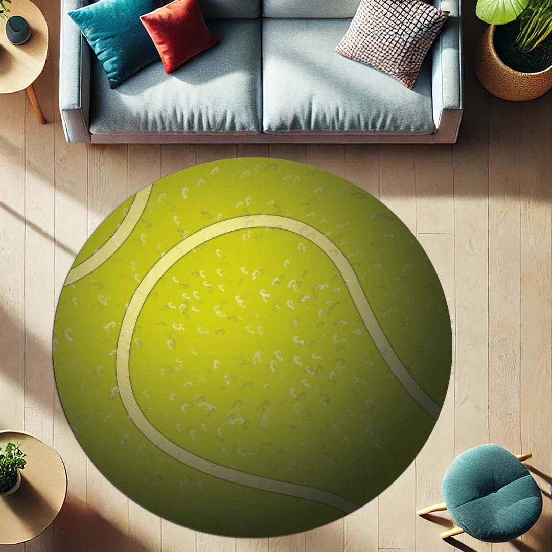 Tennis Ball Round Rug, Sports Style, Kids Play Rug, Game Room Rug ...