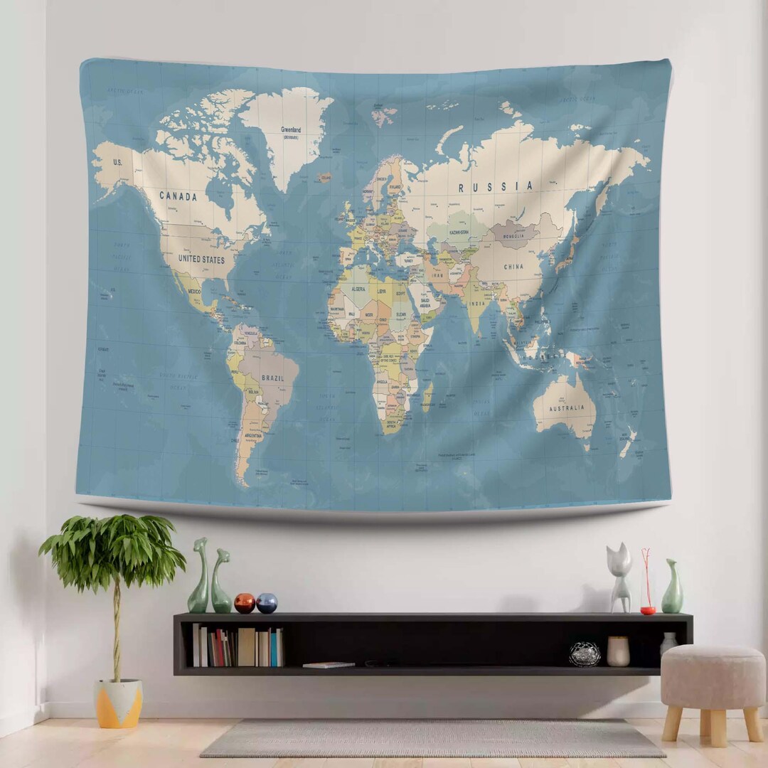 Earth Map Tapestry, Education Room Map Tapestry, Class Room Tapestry ...