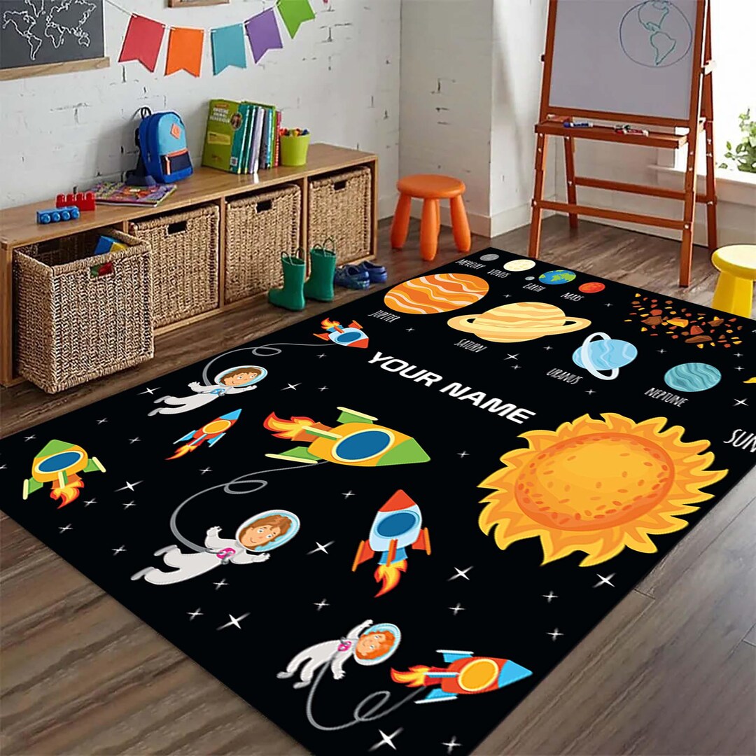 Solar System Rug, Your Name, Planet Design Floor Mat, Astronomy Themed ...