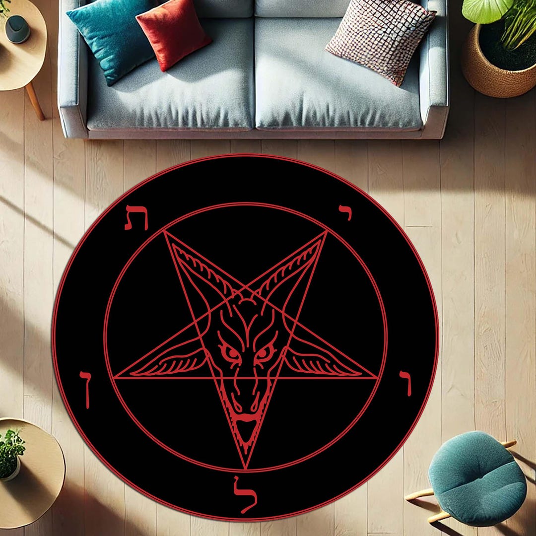 Pentagram Round Rug, Feminine Symbol Rug, Satan Rug, Pentalpha ...
