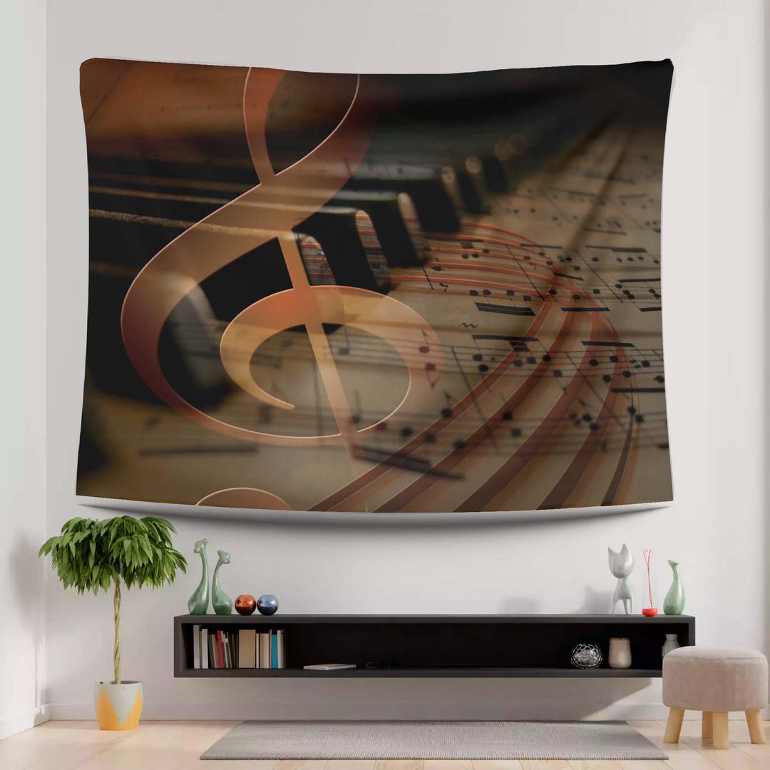 Music Notes Tapestry, Musical Wall Art, Music Lover Decor, Music Theme ...