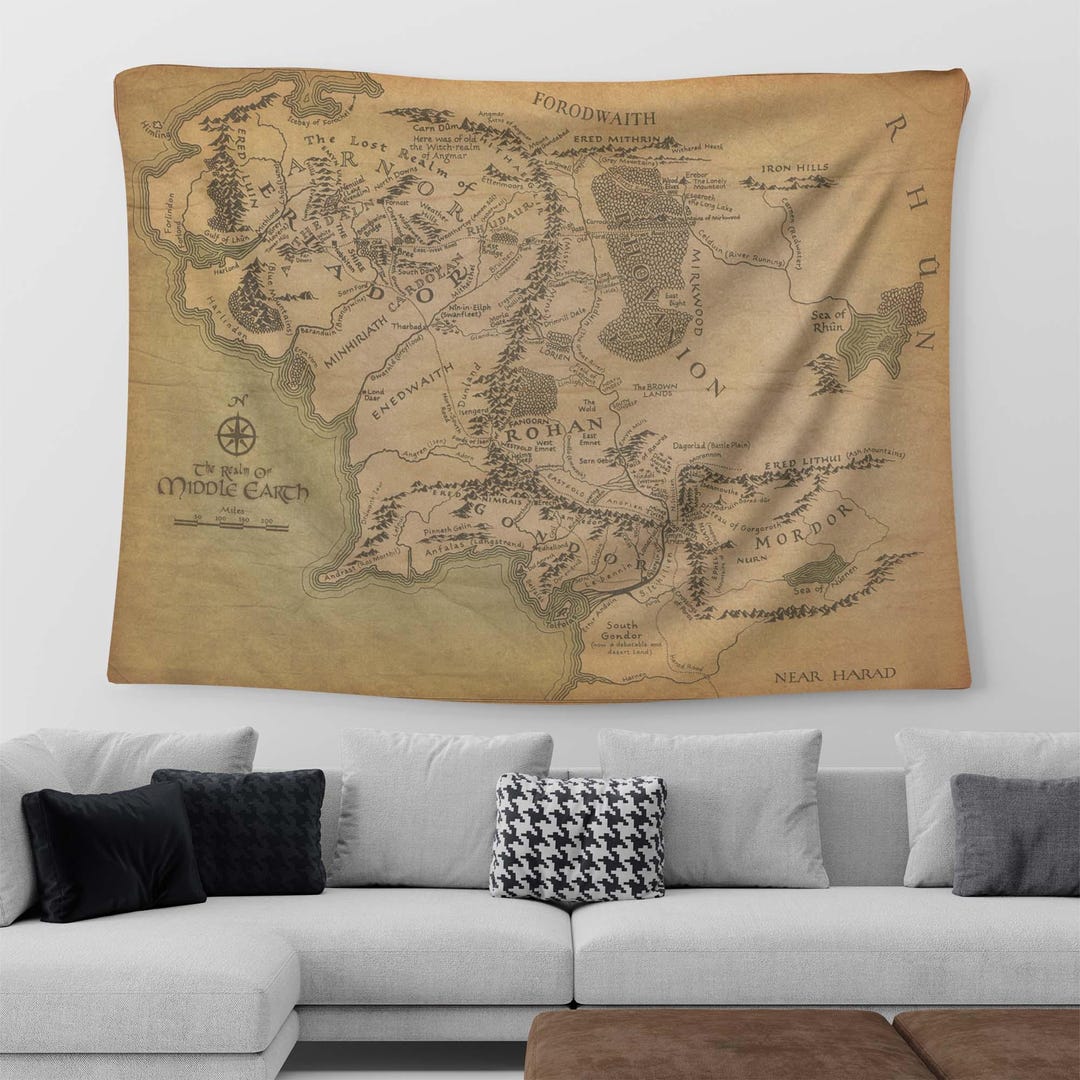 Lotr Tapestry, Lord of the Ring Map Tapestry, Lord of Decor, Wall Tapestry, Middle Earth Map ...
