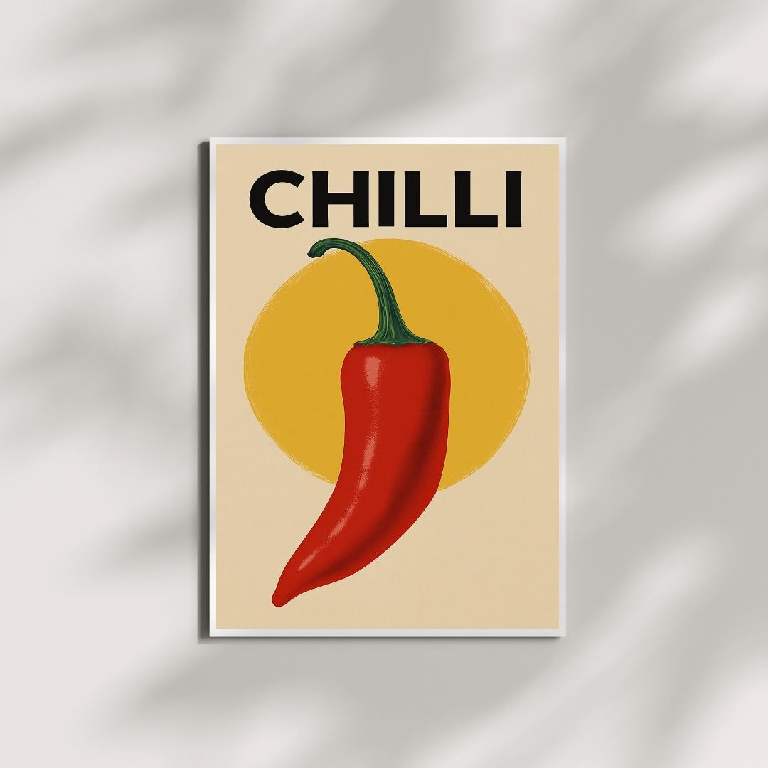 Vintage Chilli Pepper Wall Art Print, Red Hot Chili Poster for Kitchen ...