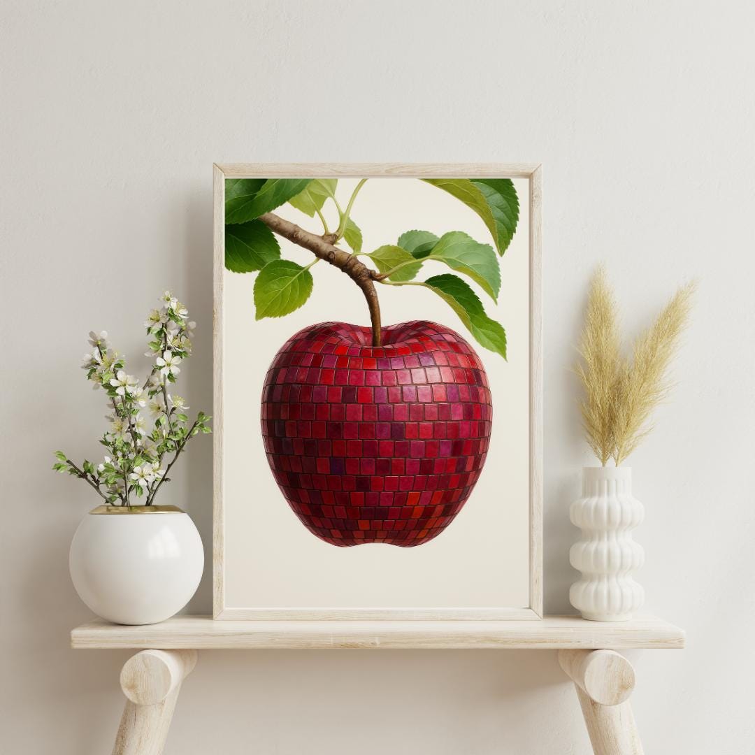 Mosaic Pattern Red Apple Wall Art Print, Modern Fruit Kitchen Decor ...