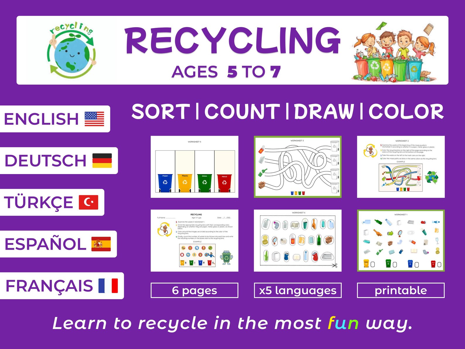 Recycling Worksheet for Kids – Multilingual Eco-learning (digital ...