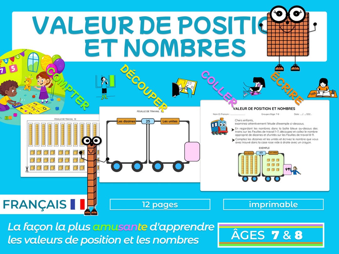 French Place Value Math Worksheets | Cut & Paste Activities (digital ...