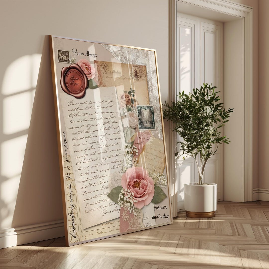 Love Letter Collage Digital Print - Vintage Romantic Aesthetic Wall Art ...