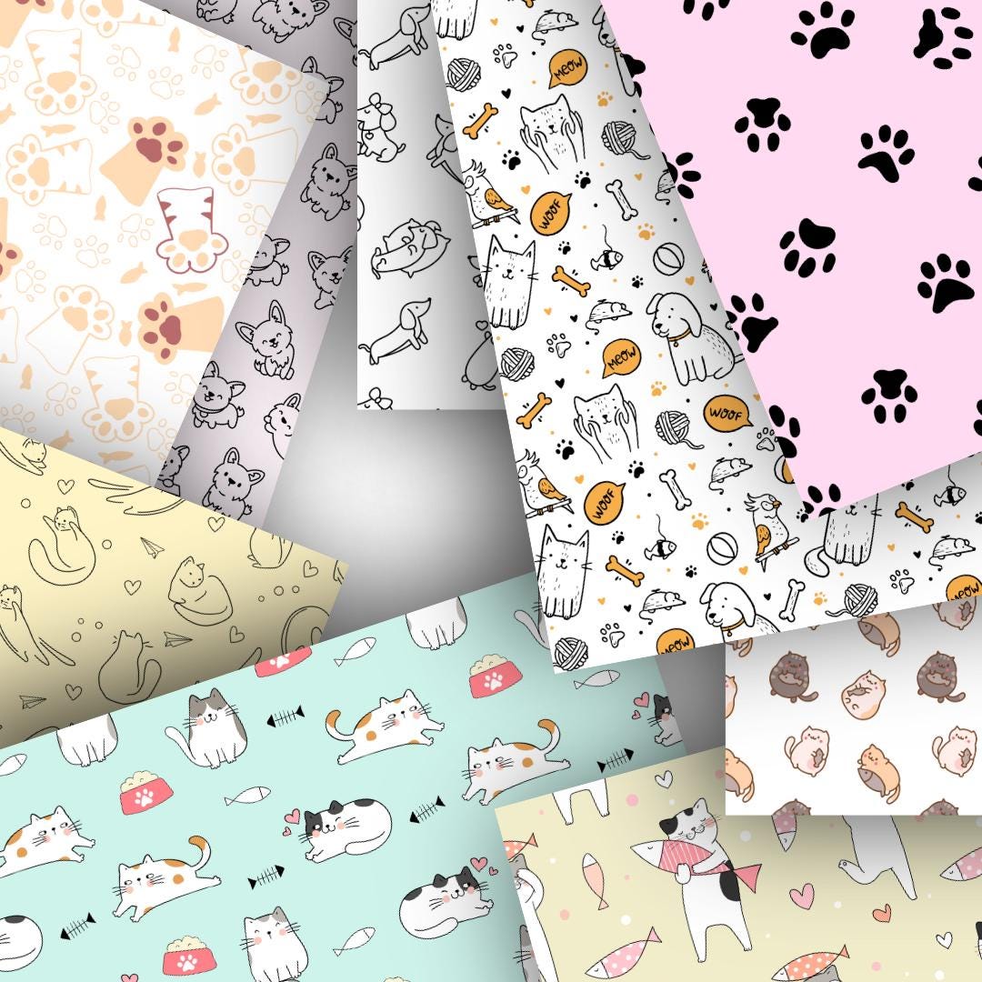 Pet Backgrounds Digital Paper Clip Art, Cats and Dogs Digital Paper ...