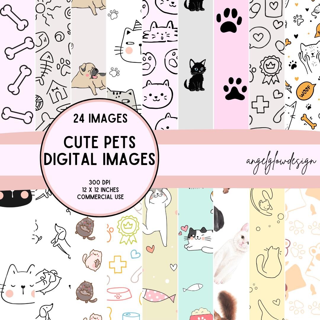 Pet Backgrounds Digital Paper Clip Art, Cats and Dogs Digital Paper ...