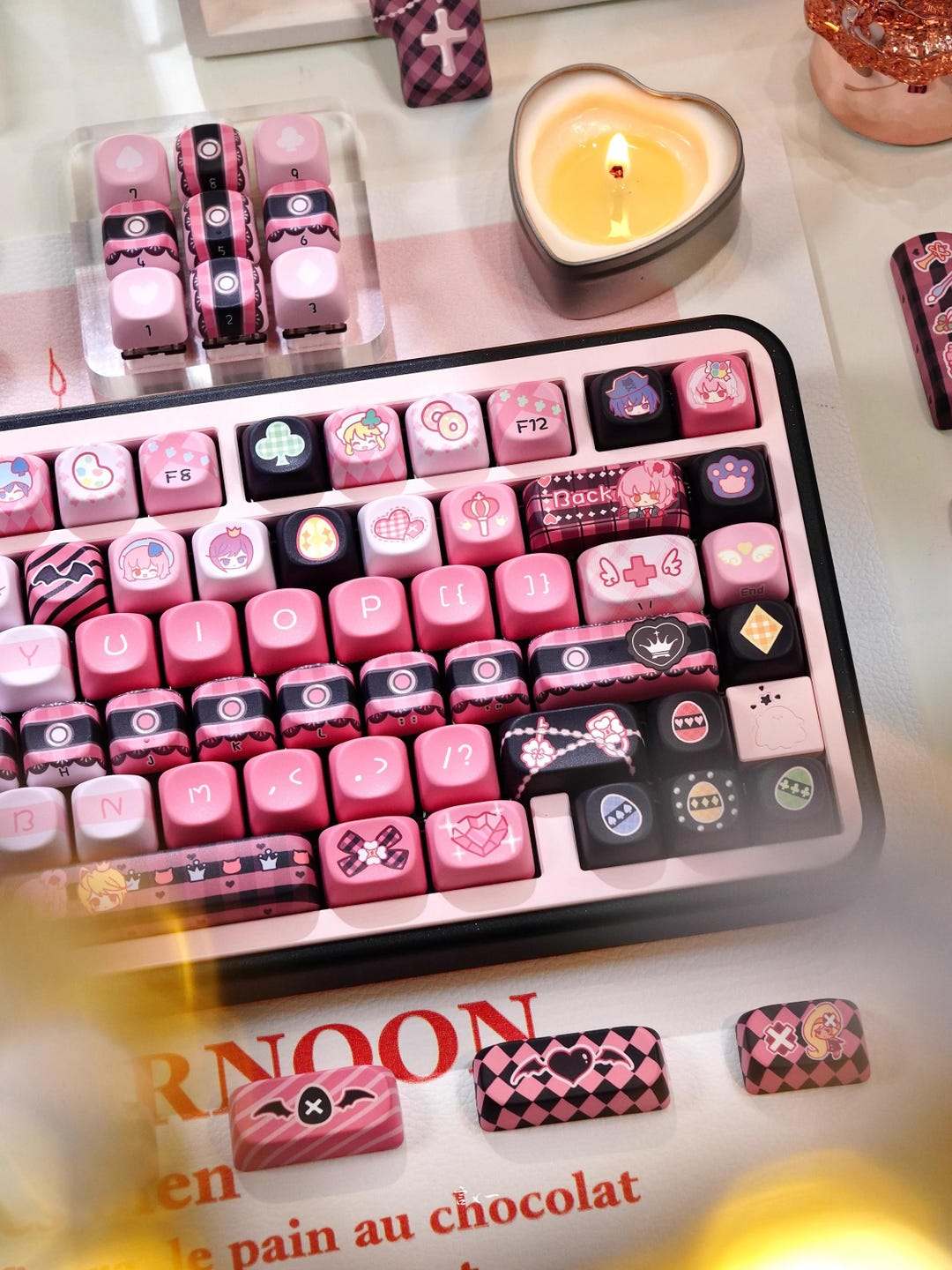 Cool Guardian Theme PBT MOA Pink Keycap Set for Mechanical Keyboard, Artisan Keycaps, ISO ...