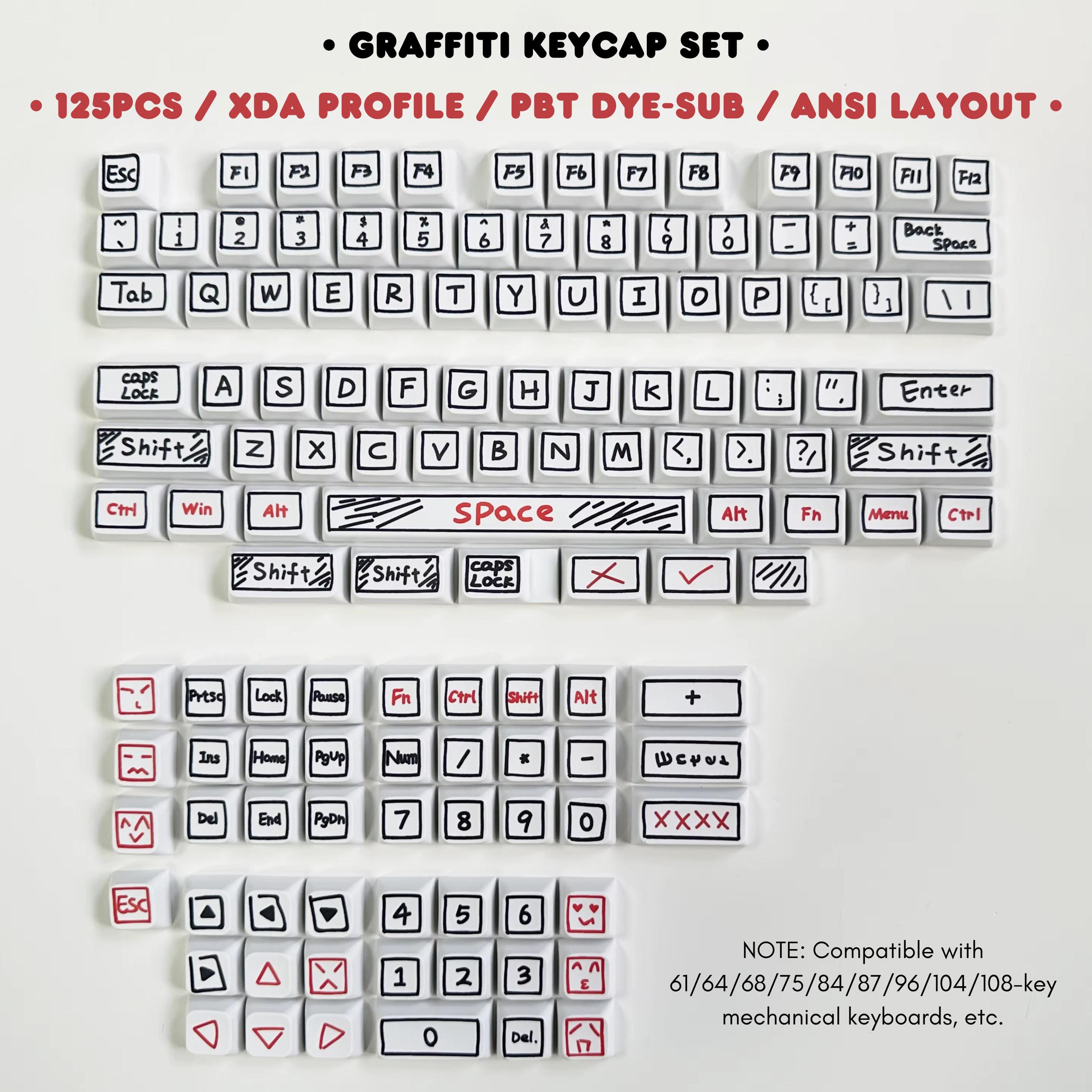 Cute Graffiti Theme PBT XDA Keycap Set for Mechanical Keyboard, Kawaii ...