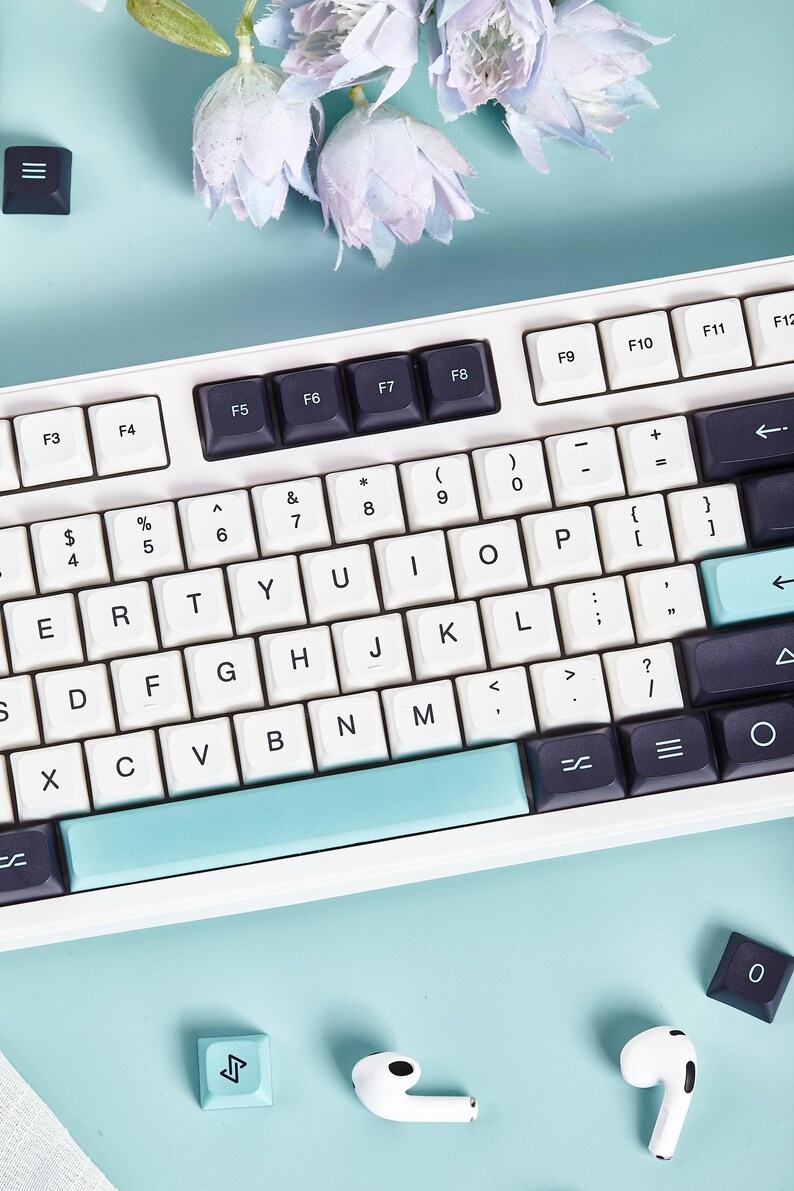 Cute Blue Black White PBT XDA ISO Keycap Set for Mechanical Keyboard ...