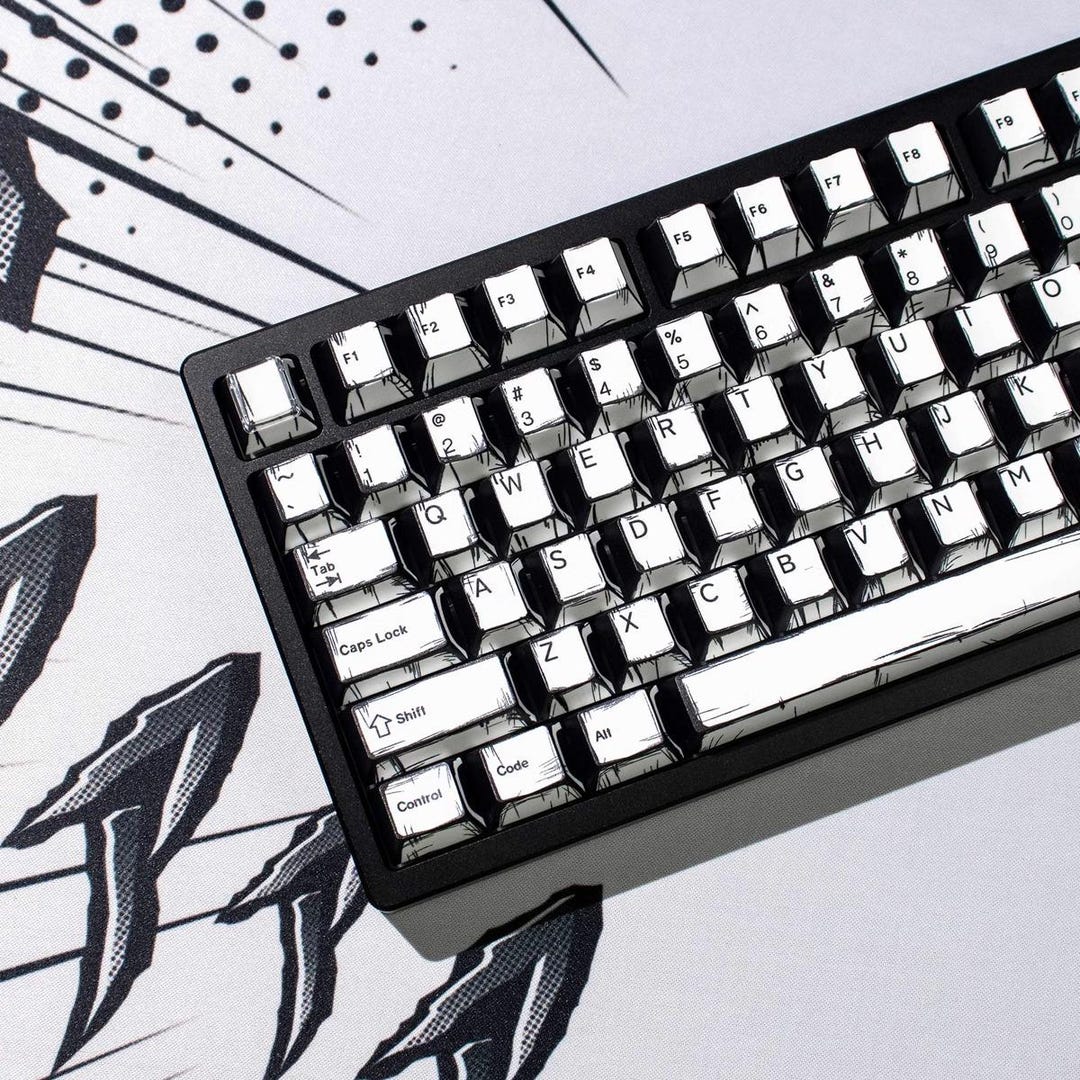 Cool Manga Black & White Graffiti Keycap Set for Mechanical Keyboard ...