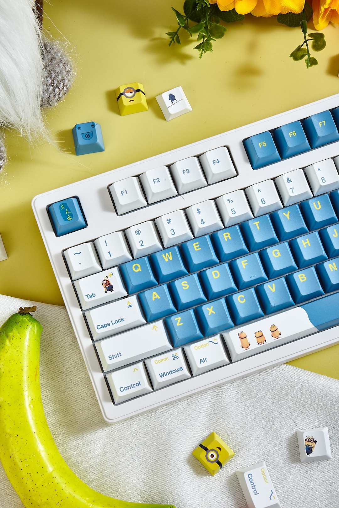 Cute Blue Minions Theme Cartoon Keycap Set for Mechanical Keyboard ...