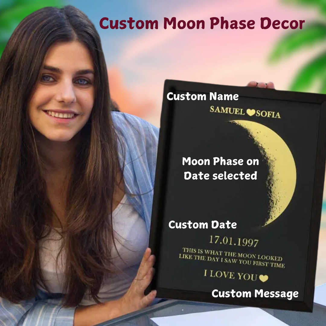 Custom Moon Phase Art - Personalized Lunar Gift for Him & Her, Special ...
