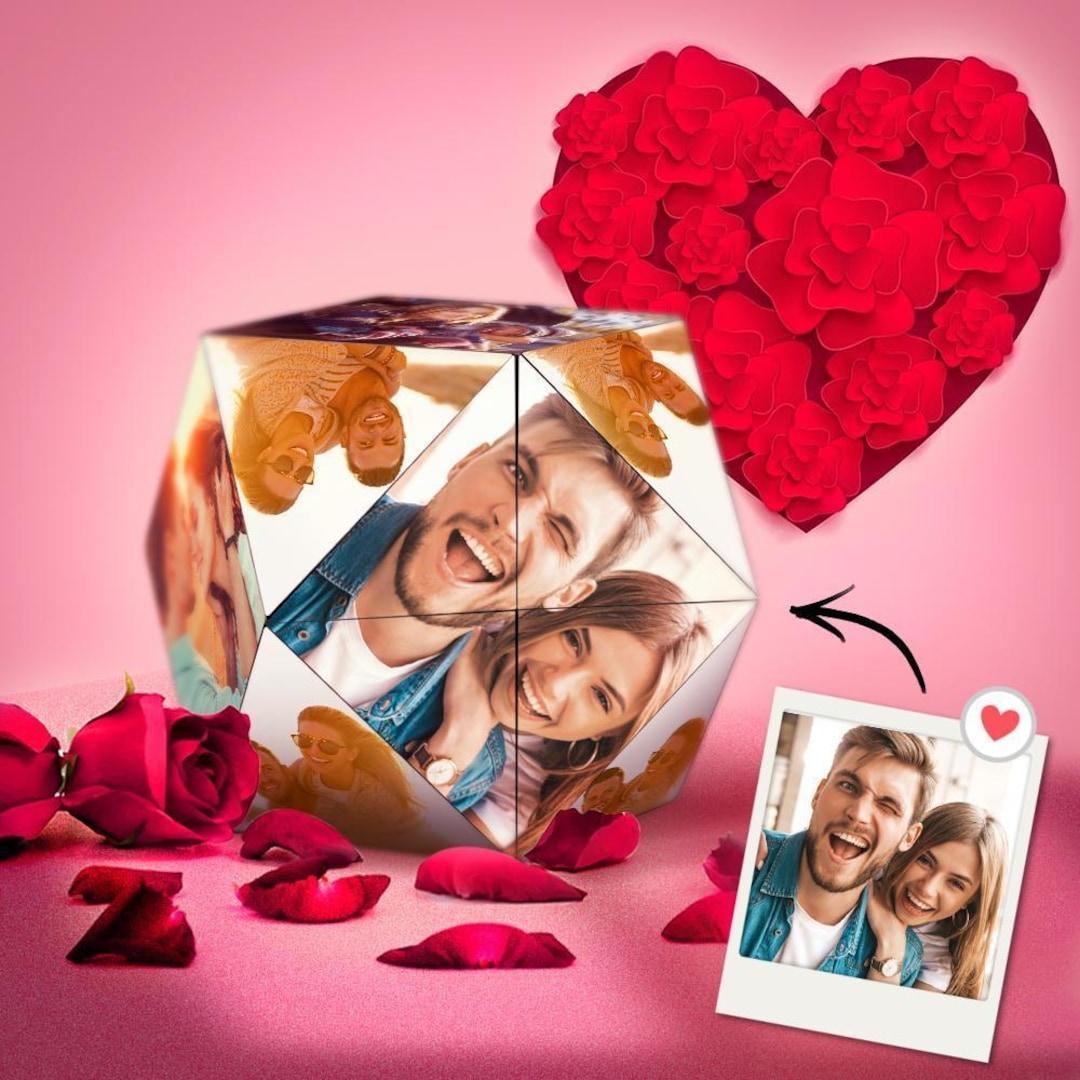 Photo Cube Ring Box - Custom Magic Cube Gift, Rhombic Keepsake for ...