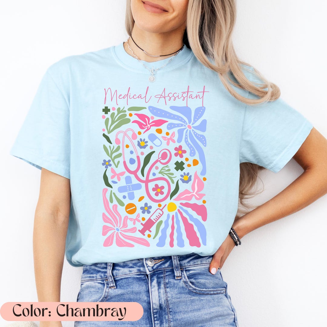 Medical Assistant Shirt Floral Stethoscope Tee, MA Gift, Healthcare ...