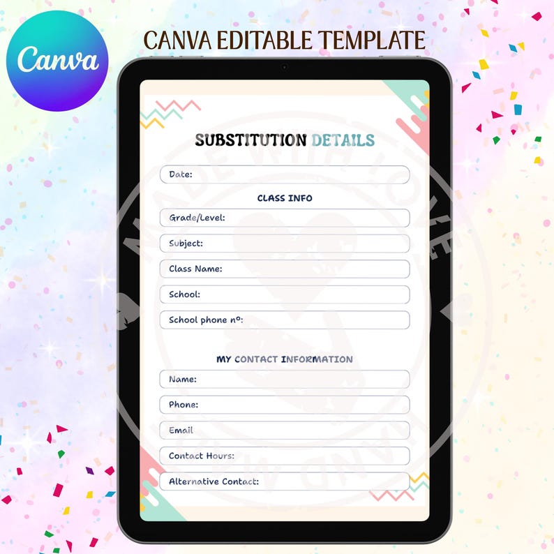 Substitute Teacher Planner, Editable Canva Template (digital Download ...