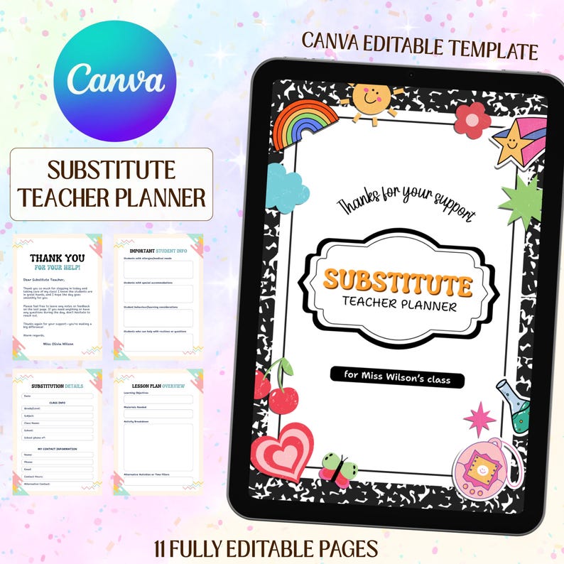 Substitute Teacher Planner, Editable Canva Template (digital Download ...