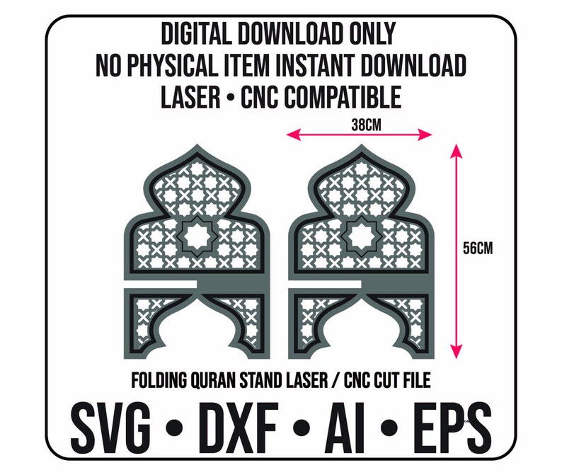 Folding Quran Stand Laser Cut File 56x38cm | Rehal Book Holder for 10mm ...
