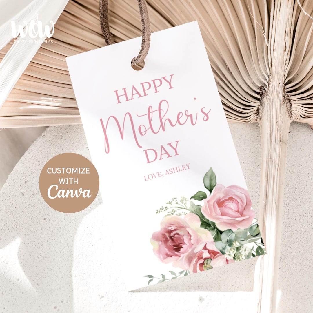 Mother's Day Gift Tags, Editable Canva Template, Soft Pink Flowers ...