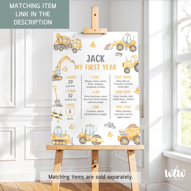 Construction Birthday Invitation, Editable Canva Template, Yellow ...
