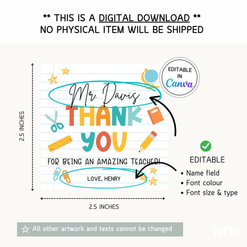 Teacher Appreciation Gift Tags, Editable Canva Template, School Year ...