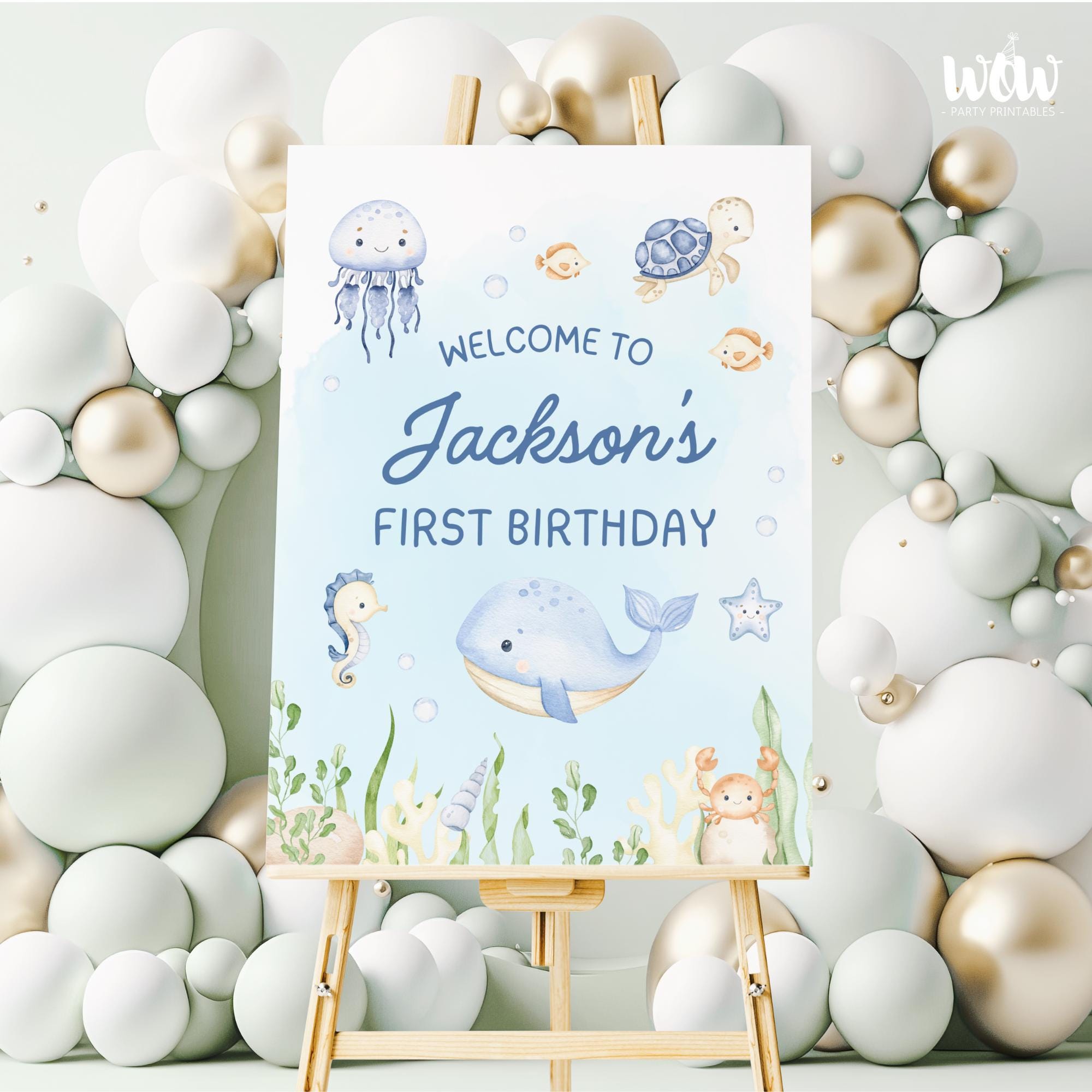 Under the Sea Birthday Welcome Sign, Editable Canva Template, Kids ...