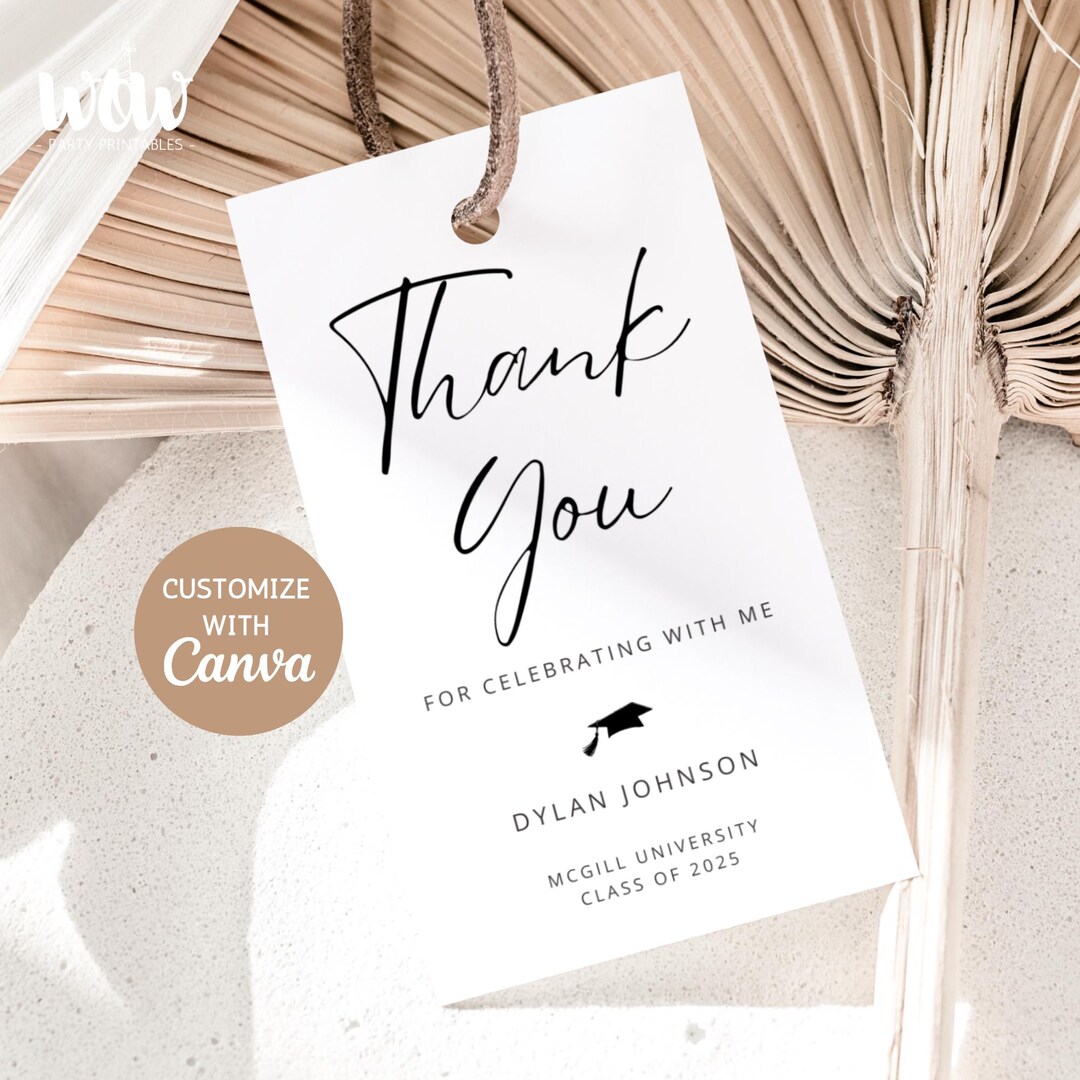 Graduation Thank You Tags, Personalized Printable Tags, Editable Canva ...
