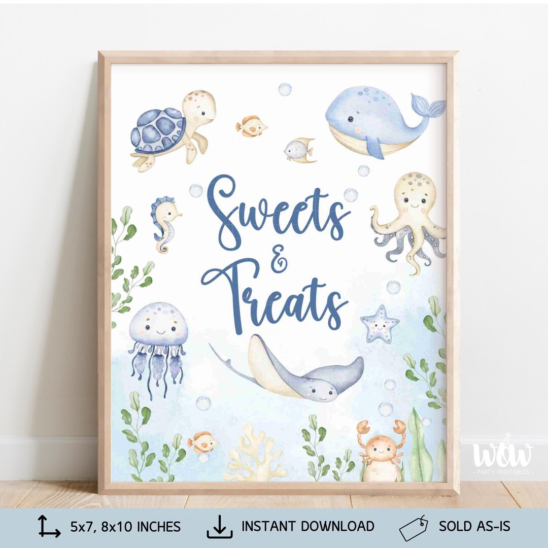 Under the Sea Table Sign, Sweets and Treats, Ocean Kids Birthday Party ...