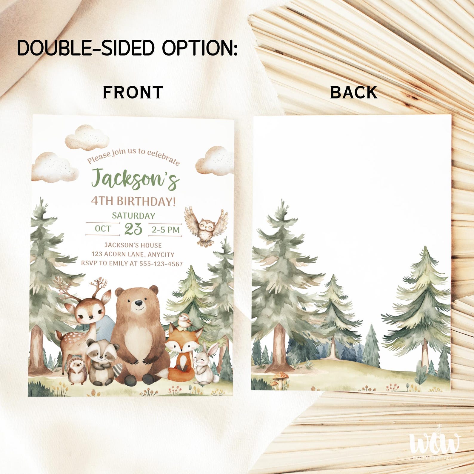 Woodland Animals Birthday Invitation, Editable Canva Template, Forest ...