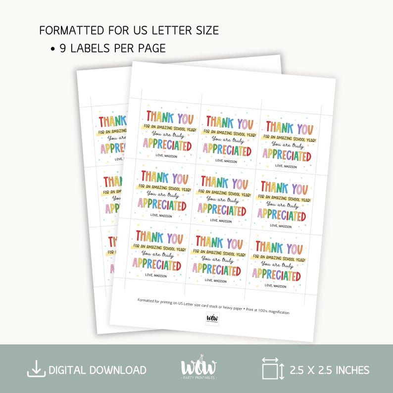 Teacher Appreciation Gift Tags, Editable Canva Template, School Year ...