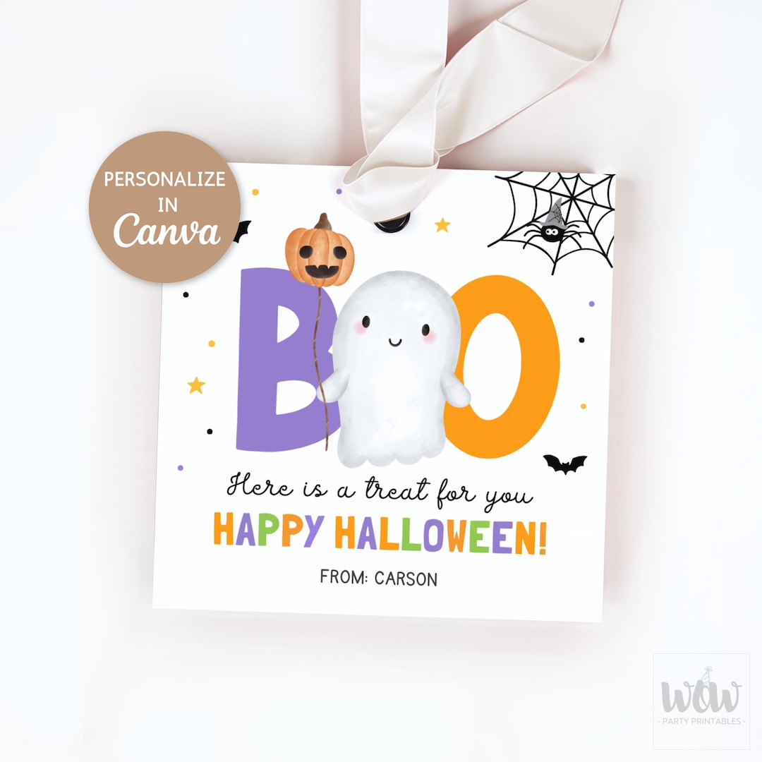 Boo Halloween Gift Tags, Editable Canva Template, Cute Ghosts Spooky ...