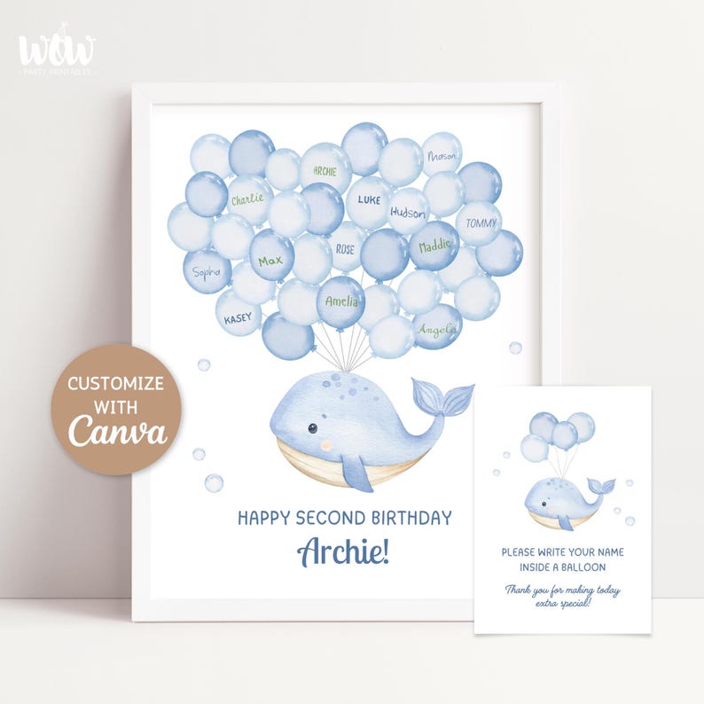 Under the Sea Whale Guest Book, Editable Canva Template, Sea Animals ...