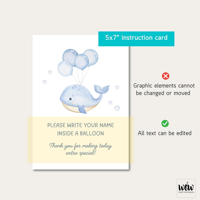 Under the Sea Whale Guest Book, Editable Canva Template, Sea Animals ...