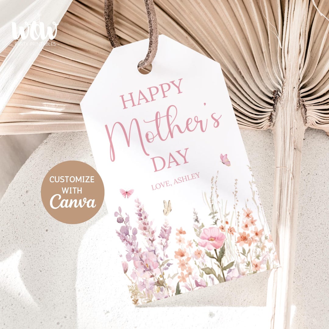Mother's Day Gift Tags, Editable Canva Template, Pink Purple ...