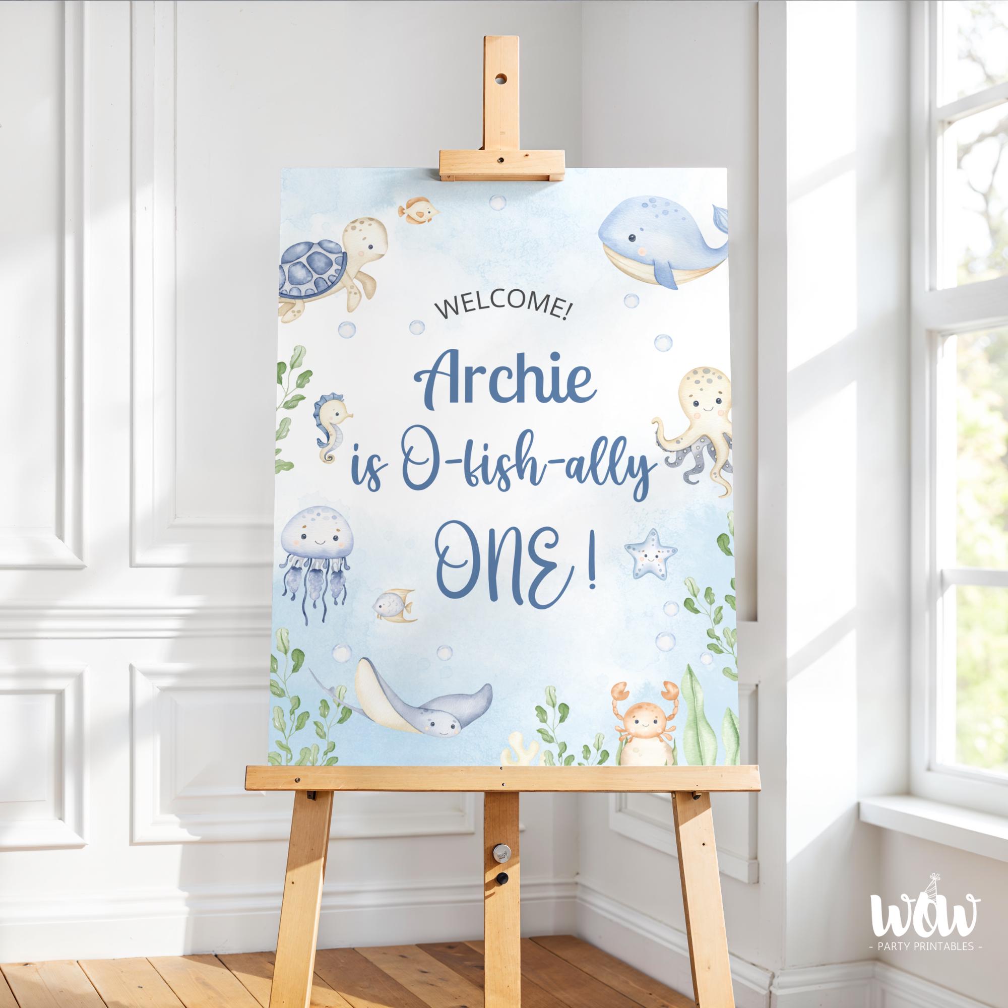 O-fish-ally One Under the Sea Birthday Welcome Sign, Editable Canva ...