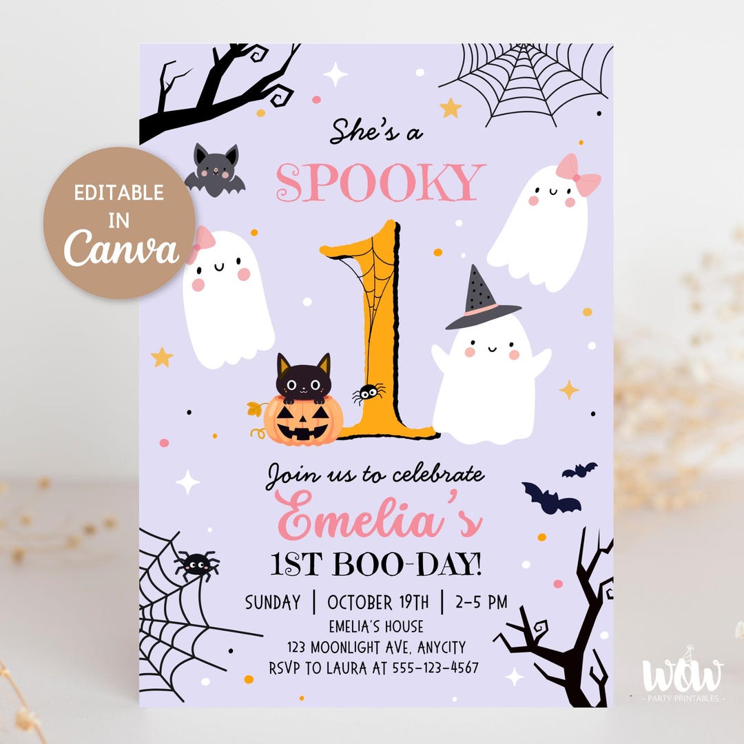 Spooky One Halloween 1st First Birthday Invitation, Editable Canva ...