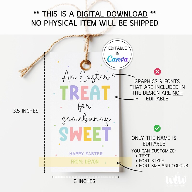 Easter Gift Tags, Personalized Printable Easter Tags, Editable Canva ...