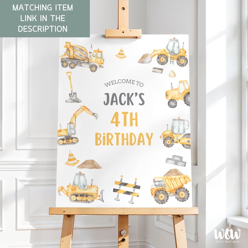 Construction Birthday Invitation, Editable Canva Template, Yellow ...