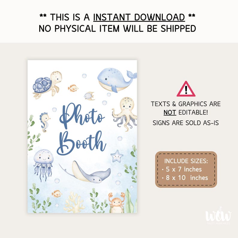 Under the Sea Table Sign, Photo Booth, Ocean Kids Birthday Party, Blue ...