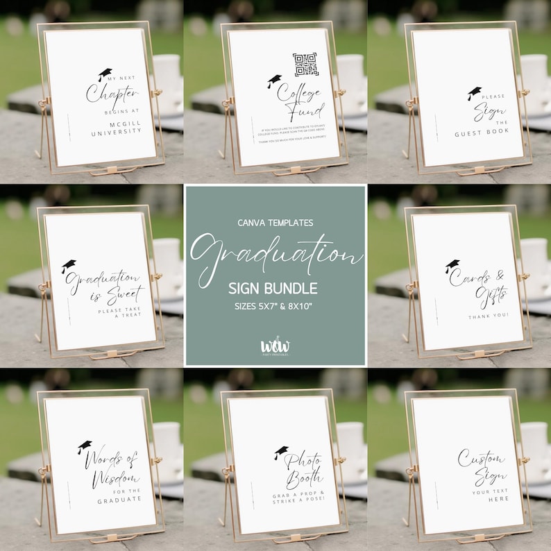 Graduation Party Printable Table Sign Bundle, Editable Canva Template, Modern High School ...