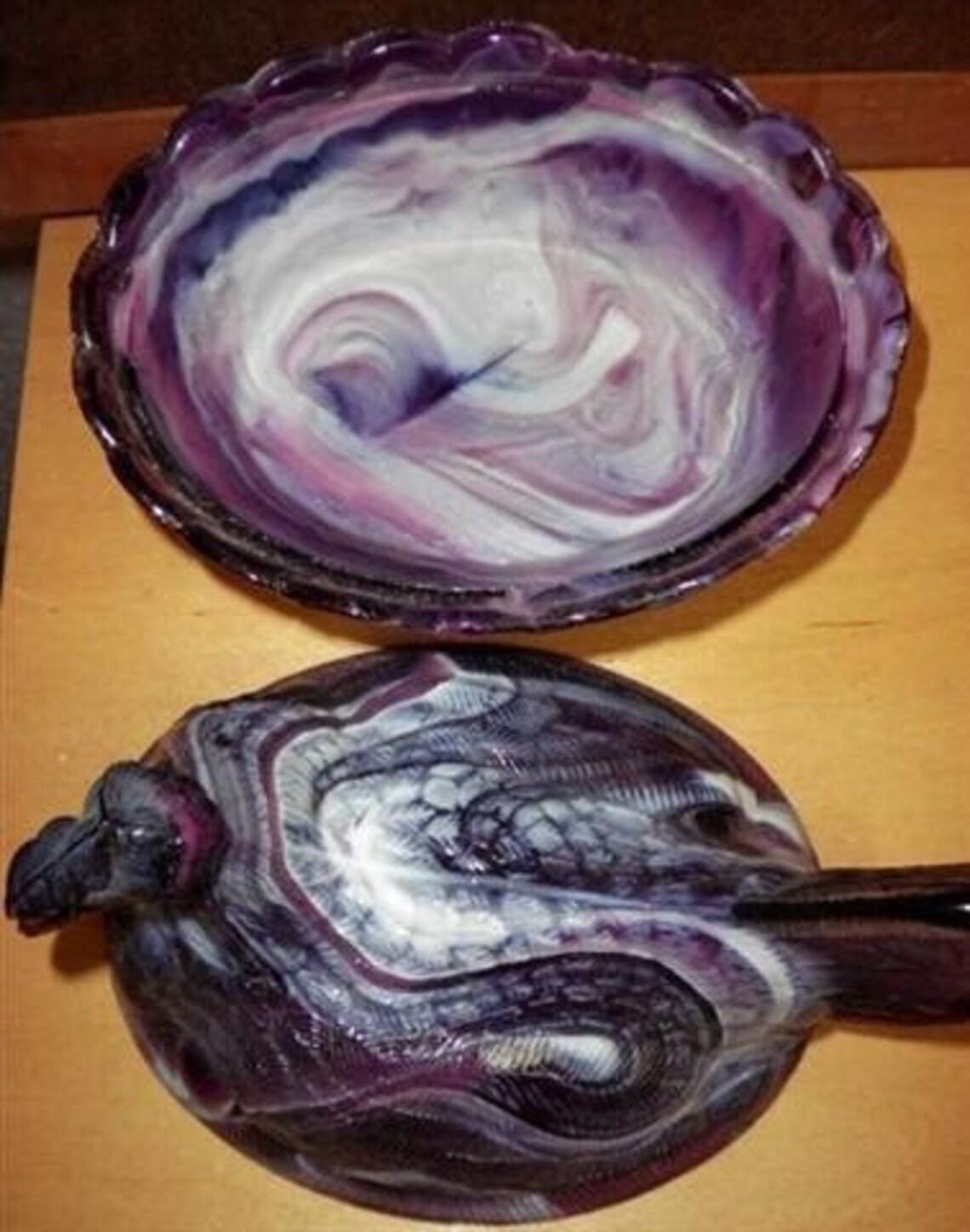 Dark Purple and White Slag Glass Hen on Nest Dish | Etsy