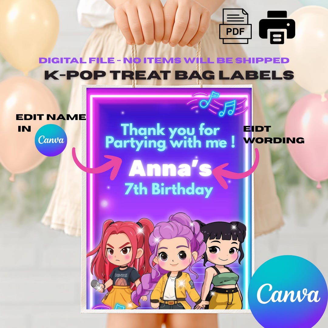 Editable K-pop Birthday Party Favor Bag Label (digital Download) - Etsy