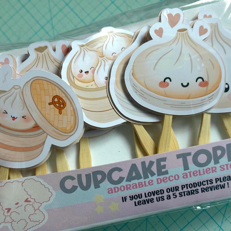 Cute Dumpling Cupcake Toppers, Asian Food Cupcake Toppers, Little ...
