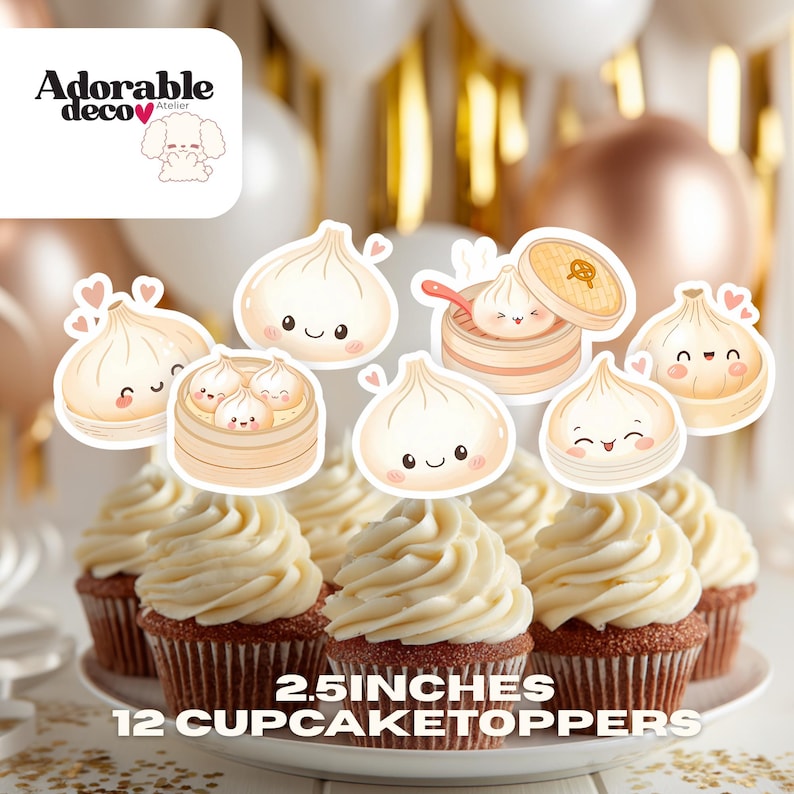 Cute Dumpling Cupcake Toppers, Asian Food Cupcake Toppers, Little ...
