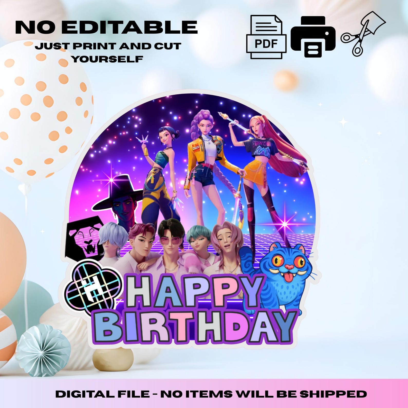 K-pop Cake Topper Editable Kpop Birthday Party K-pop Custom Cake Topper ...